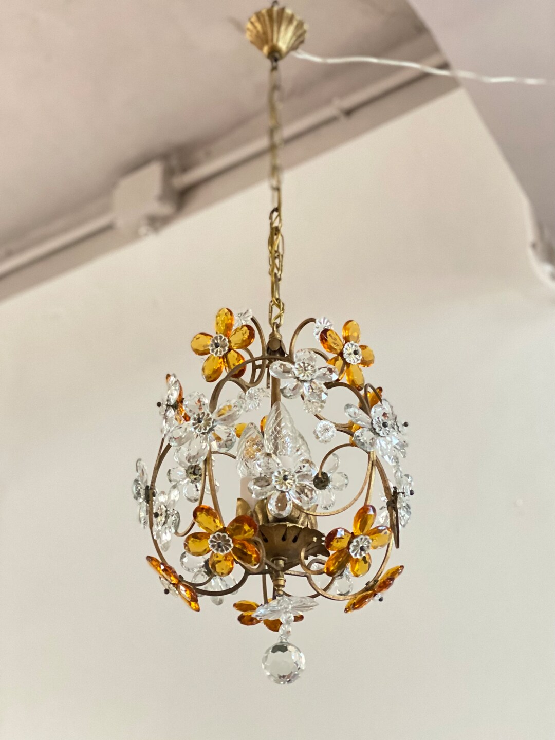 Antique Italian Cage Crystal Chandelier Tole Ceiling Light Antique ...