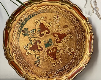 Large Florentine Tray Wood Tray Vintage Serving Tray Yellow and Gold ...