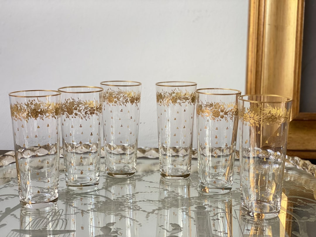 Murano Cocktail Glasses Gold Rim Hand Blown Glasses for Water Antique ...
