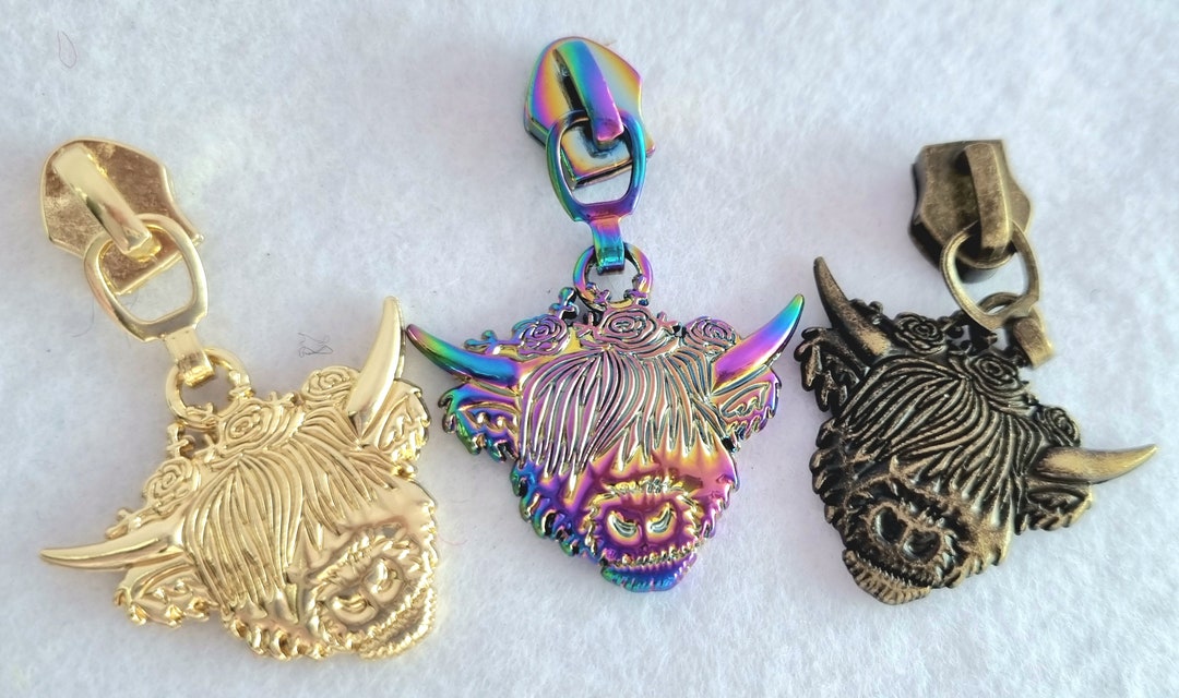 3 Colours, Medium Highland Floral Cow #5 Zipper Pulls, Nylon Zip Pulls ...
