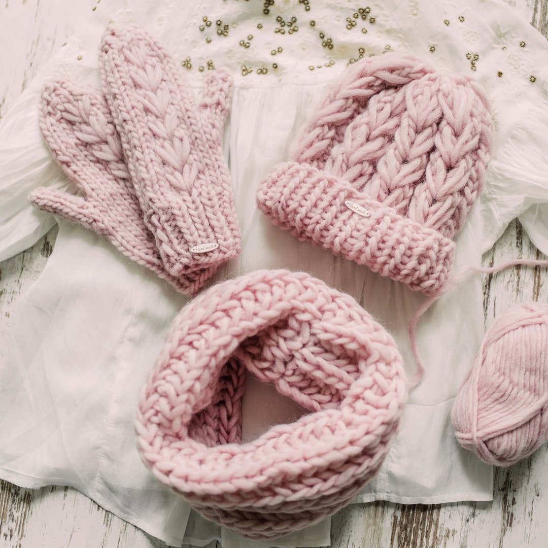 Hand Knit Winter Wool Set Women/winter Chunky Scarf/gloves/hat/scarf ...