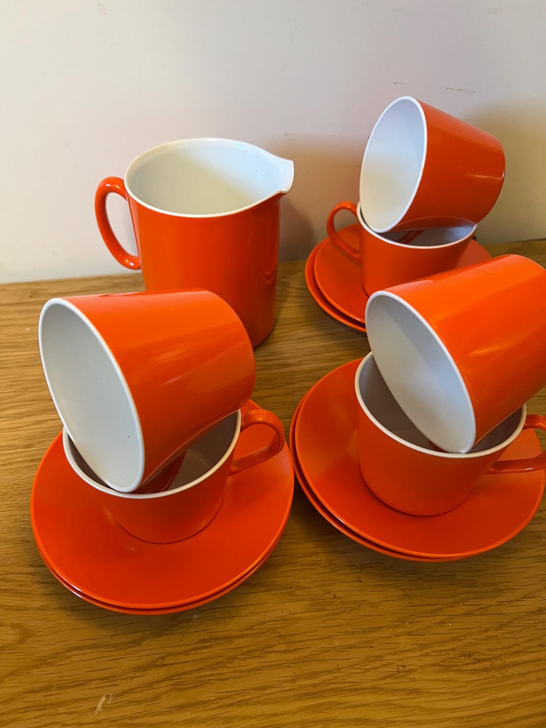 Vintage Orange Melamine Tea Cups & Jug Set - Etsy
