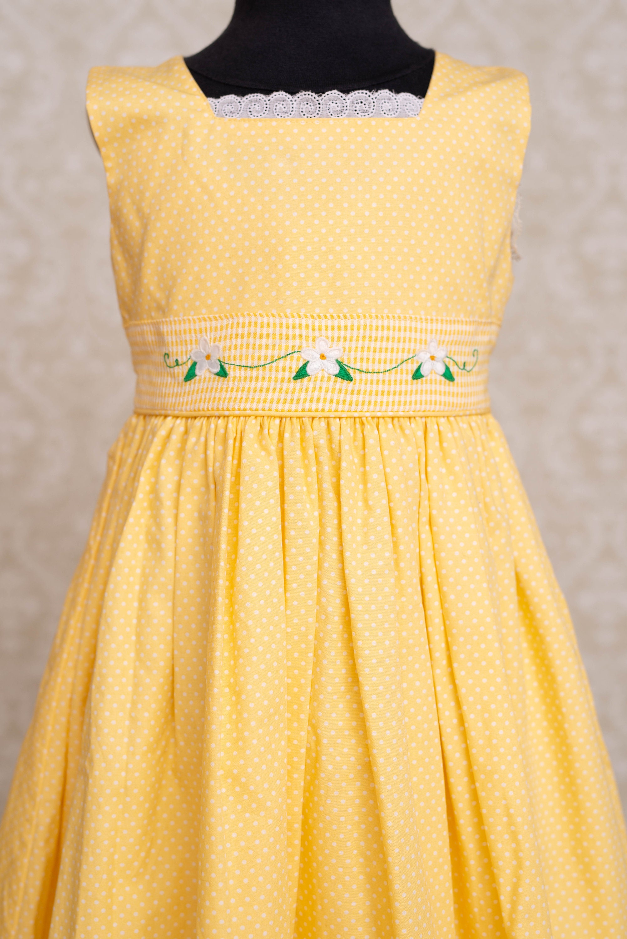 Rebecca Raggs Floral Embroidered Yellow Color White Dots Girl Dress - Etsy