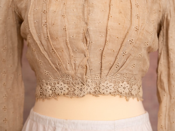 Antique Victorian Civil War Era Eyelet Lace Bodice Bl… - Gem