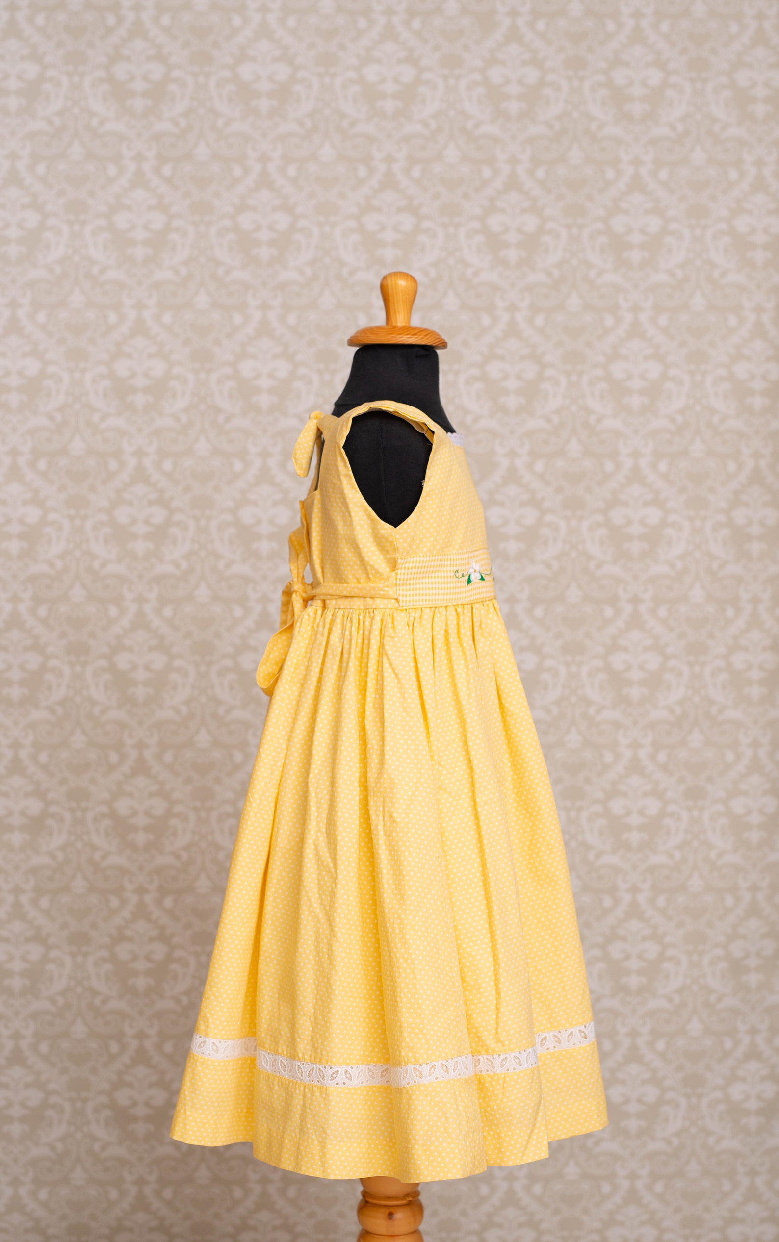 Rebecca Raggs Floral Embroidered Yellow Color White Dots Girl Dress - Etsy