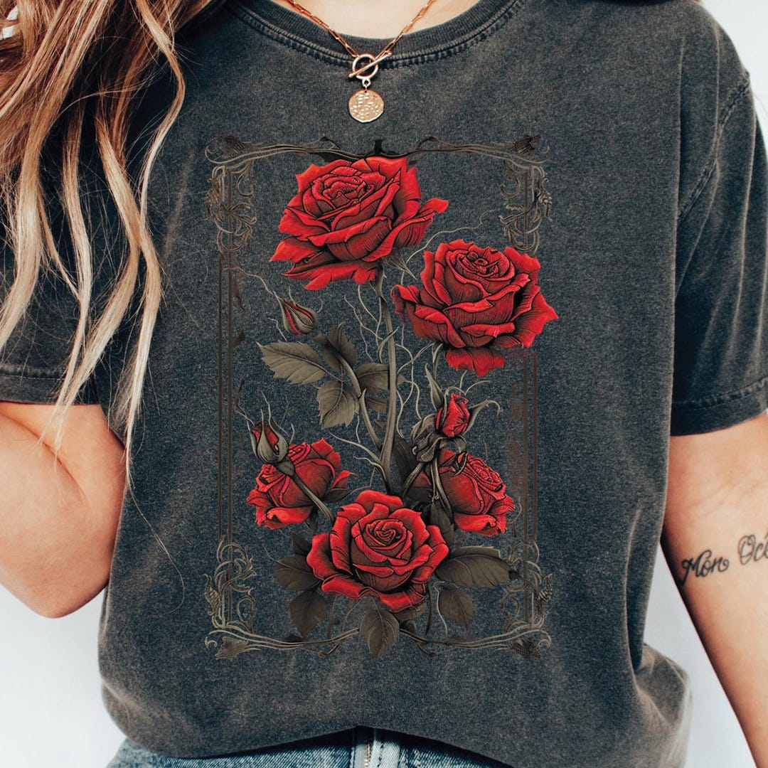 Vintage Roses Graphic T-shirt: Retro Gothic Floral Tee - Etsy