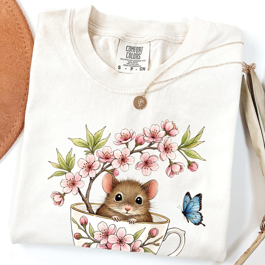 Cottagecore Mouse T-shirt, Vintage Sakura Teacup Fairycore Kawaii ...