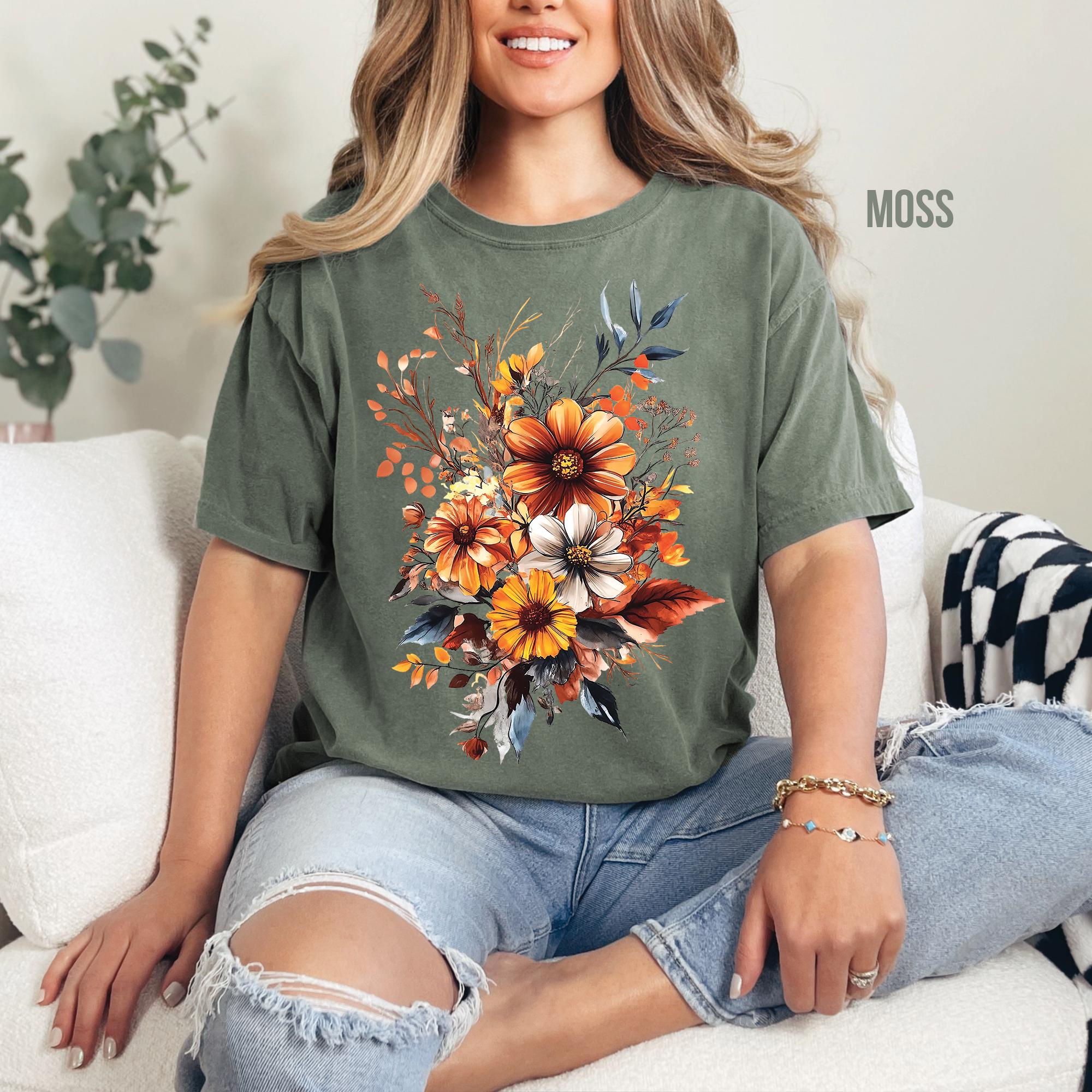 Fall Leaves Shirt, Autumn, Cottagecore, Nature Shirt, Folk Art ...