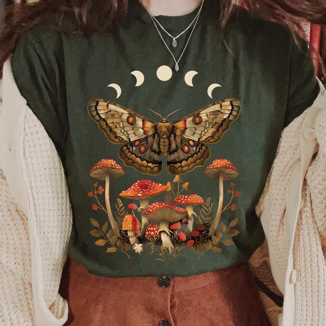 Goblincore Moth Moonphase Mushrooms Vintage Cottagecore Aesthetic - Etsy