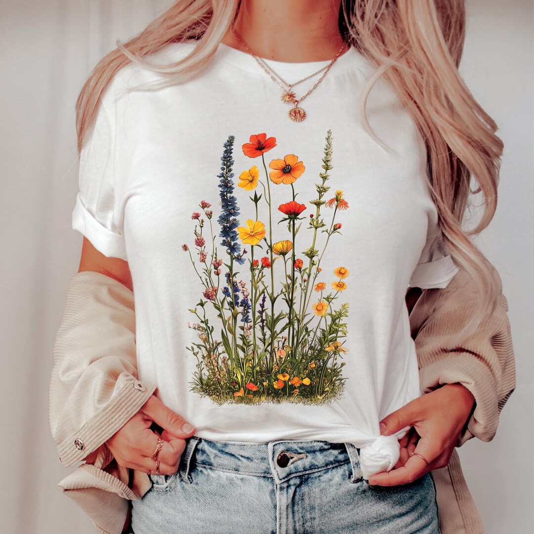 Boho Wildflowers Shirt, Botanical Vintage Floral Shirt, Cottagecore ...