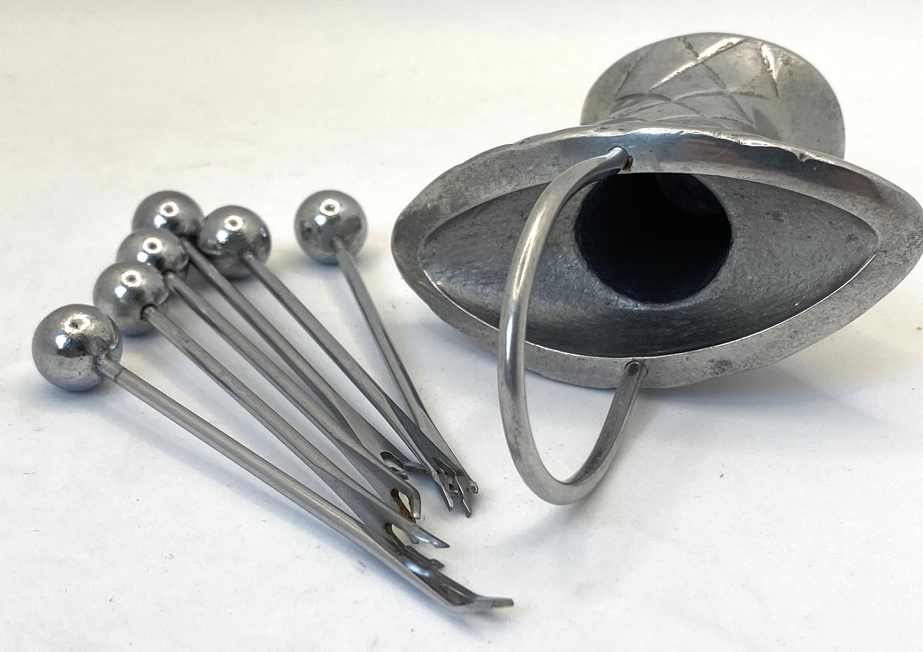Beautiful Art Deco Pick Set. 6 Chrome Skewers in a Cast Aluminum Basket ...