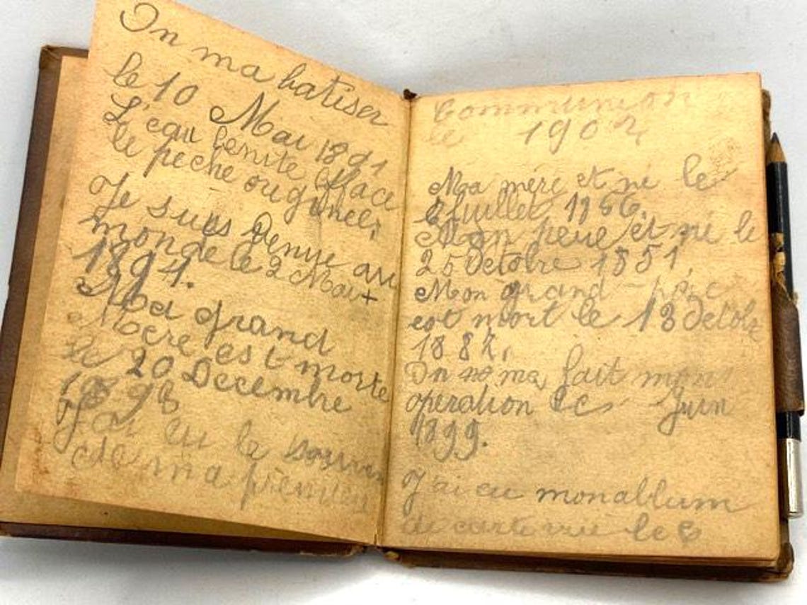 Small Notebook With Pencil, Fair Condition, With Interesting Family ...