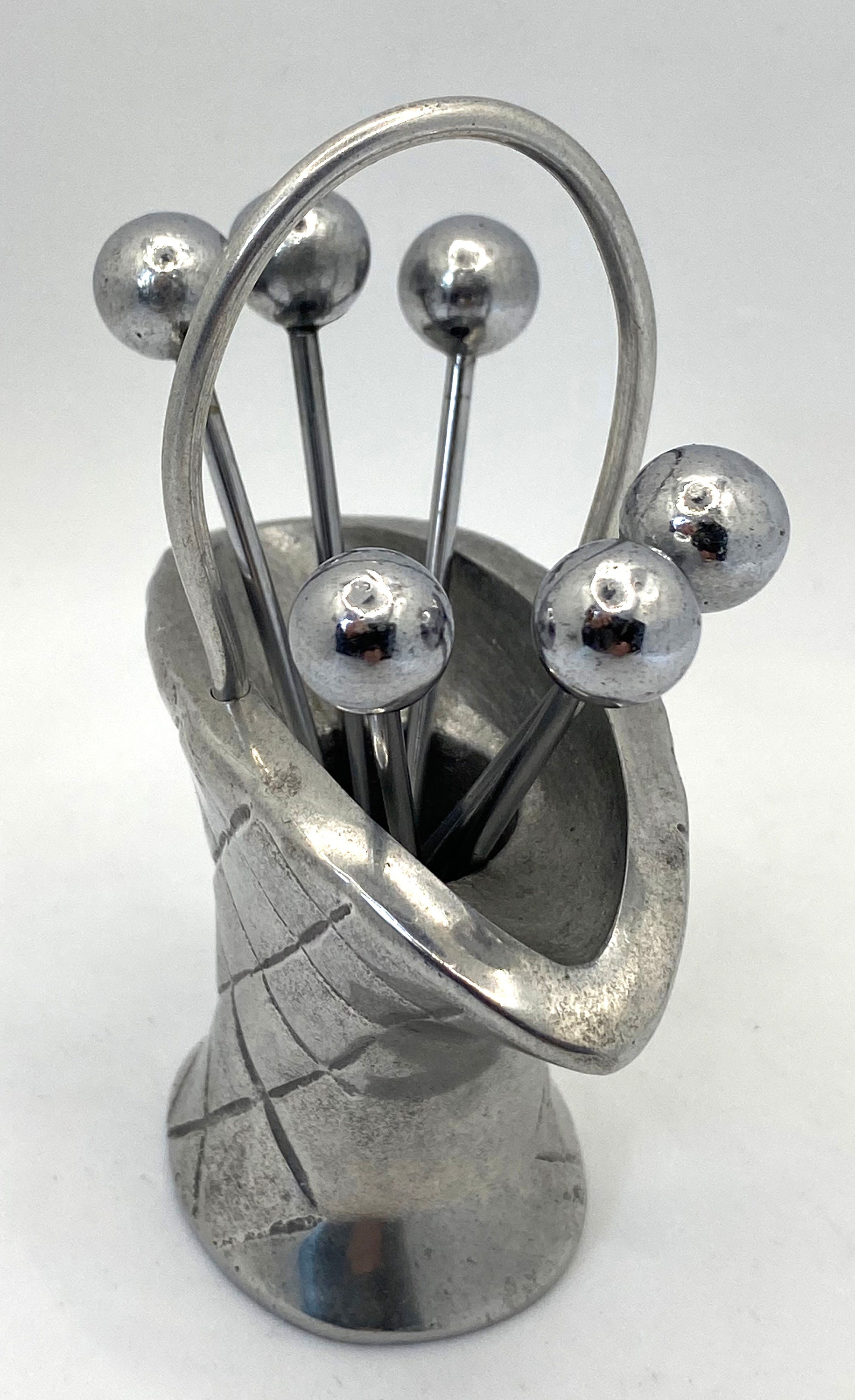 Beautiful Art Deco Pick Set. 6 Chrome Skewers in a Cast Aluminum Basket ...
