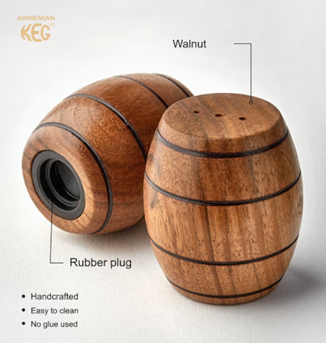 Salt and Pepper Handmade Shakers Walnut Wood Elegant Wooden Barrel ...