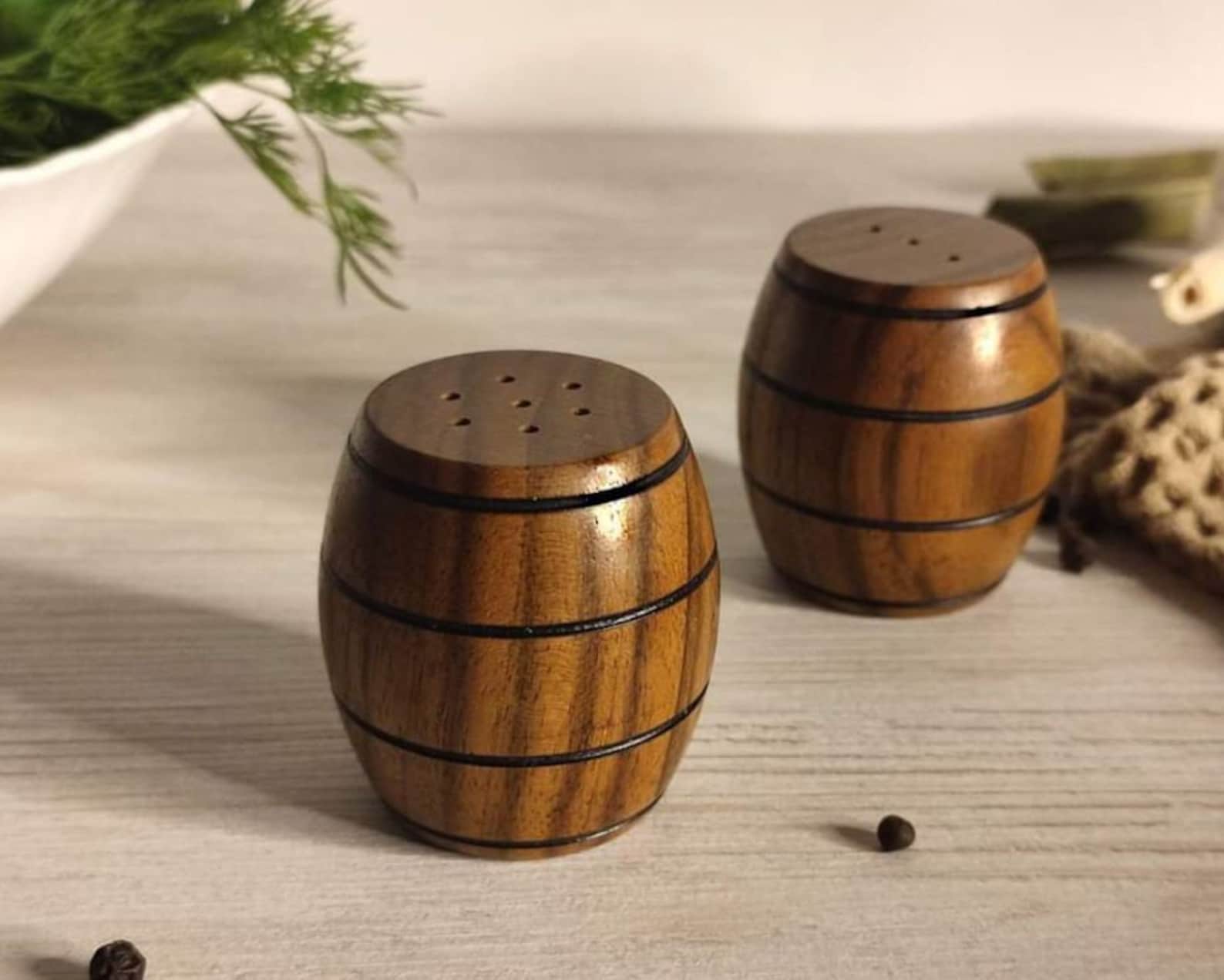 Salt and Pepper Handmade Shakers Walnut Wood Elegant Wooden Barrel ...