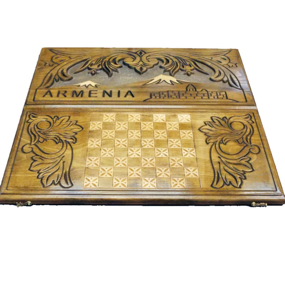 Armenian Backgammon and Checkers 2-in-1 Wooden Ararat Mountain and Khor ...