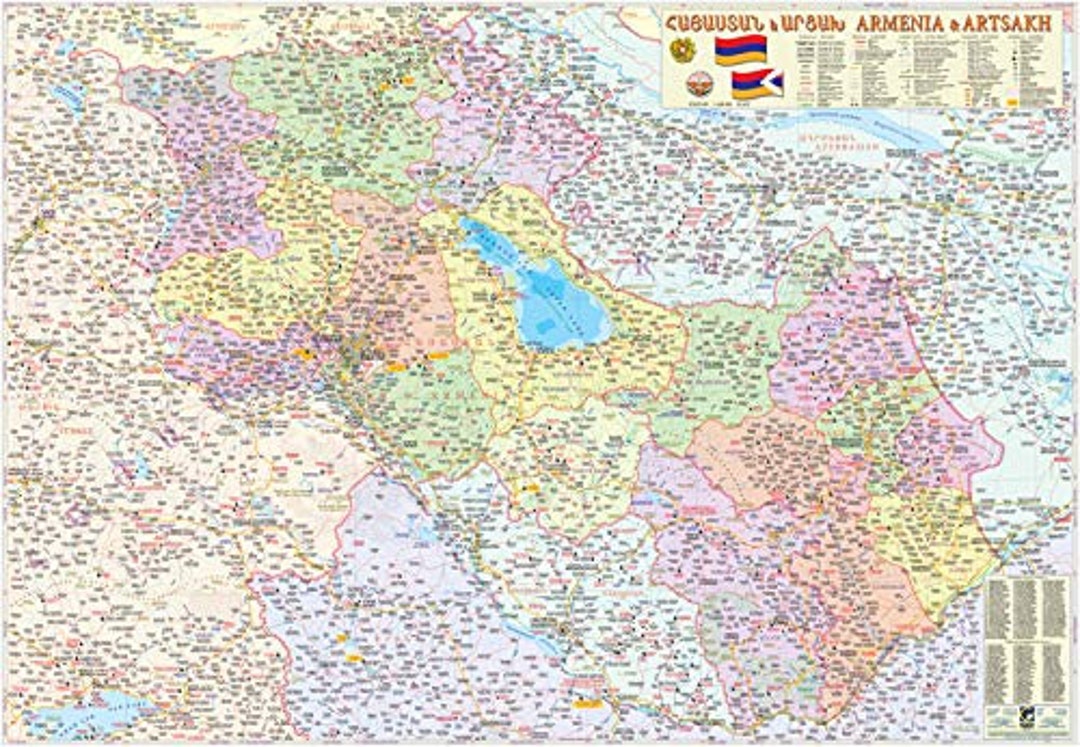 Map of Armenia and Artsakh Nagorno Karabakh in English and Armenian ...
