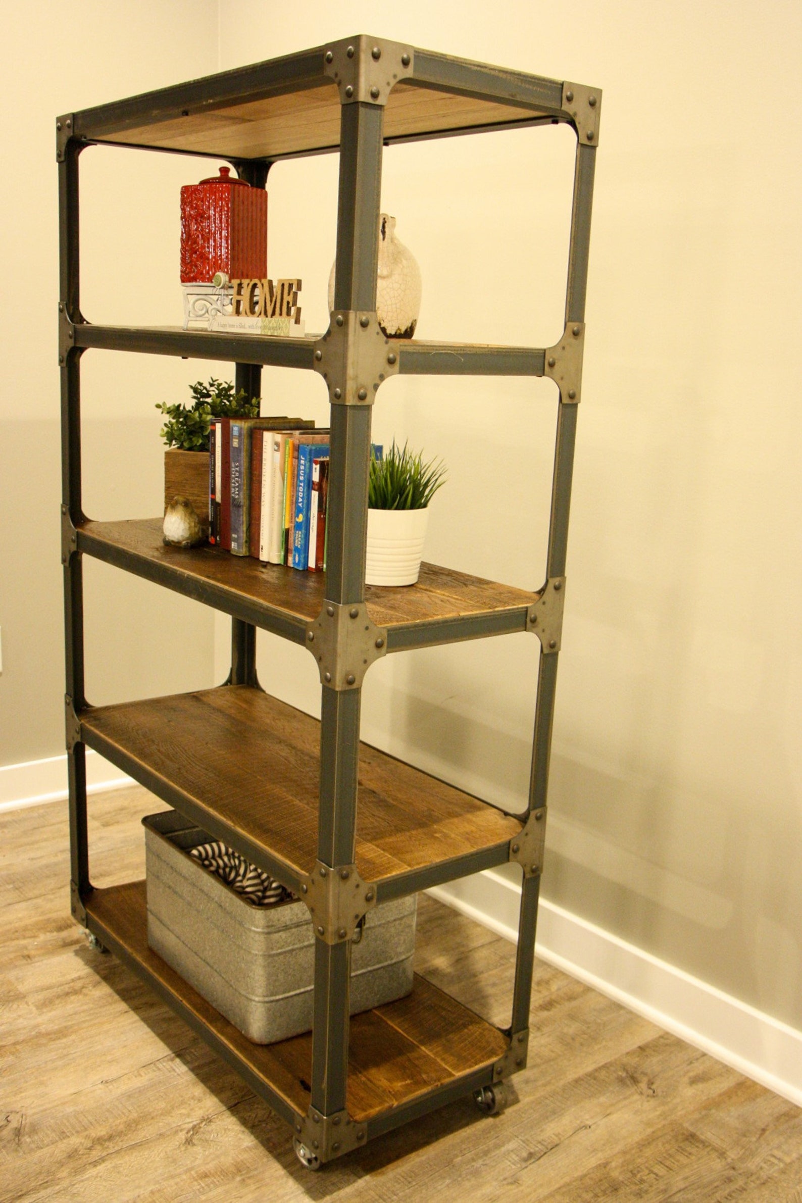 Rustic Industrial Bookcase 63165 - Etsy