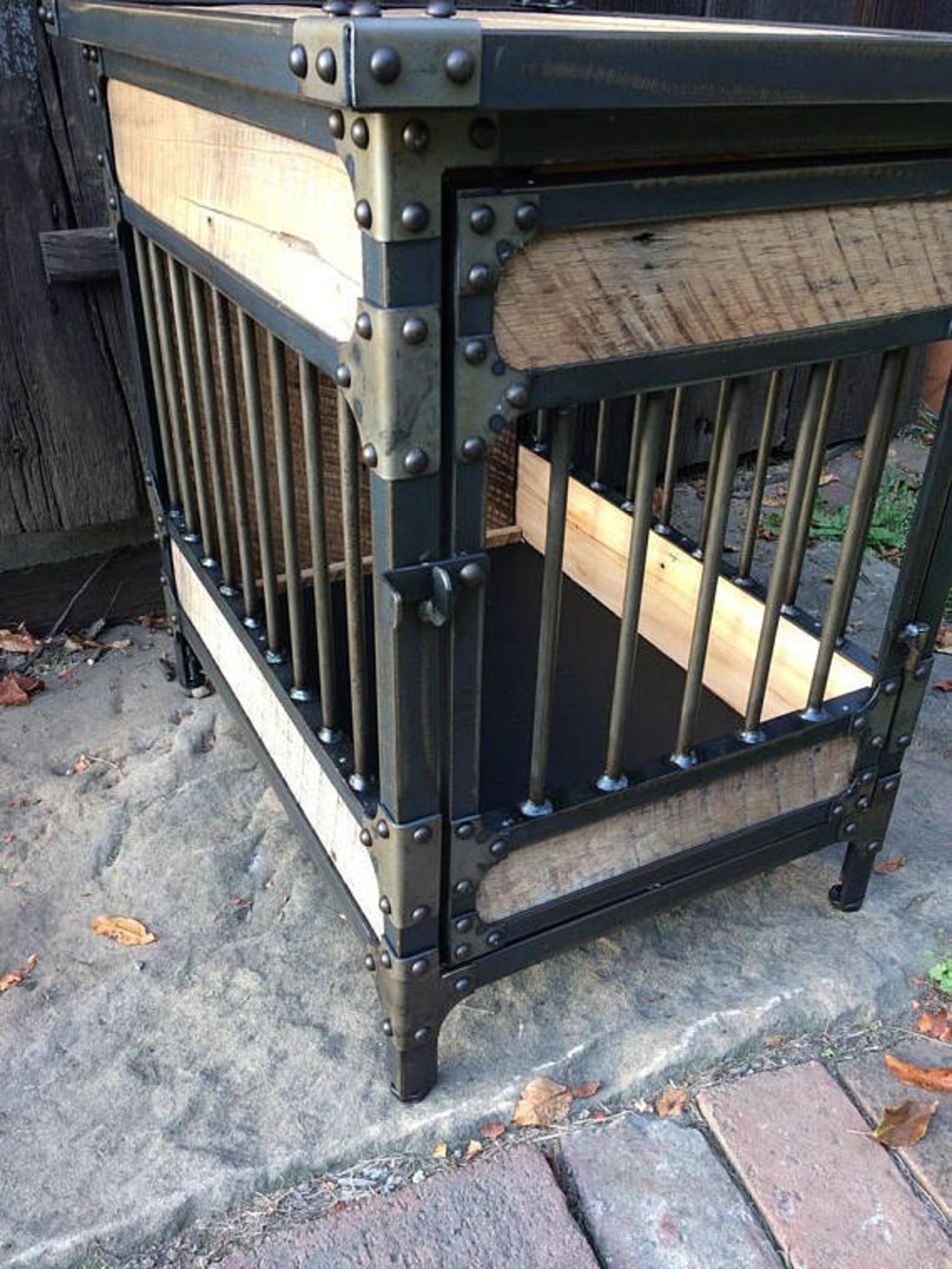 Rustic Industrial Dog Kennel, Dog Crate - Riveted Steel Dog Kennel With ...