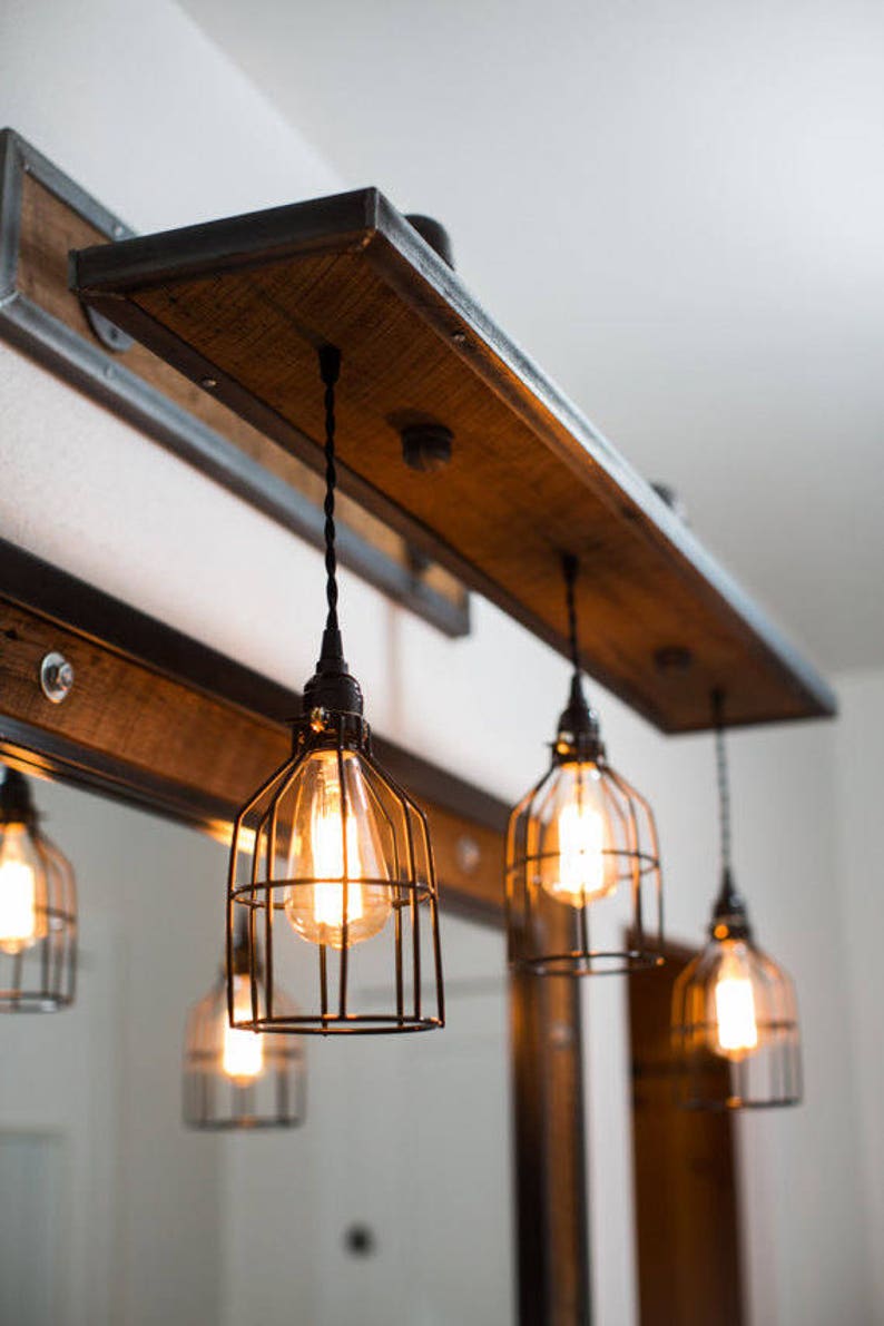 Rustic Industrial Light Steel and Barn Wood Vanity Light - Etsy