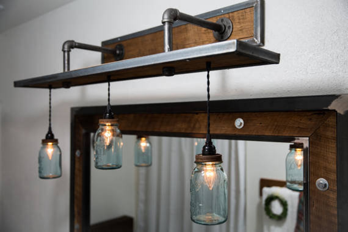 Rustic Industrial Light Steel and Barn Wood Vanity Light | Etsy
