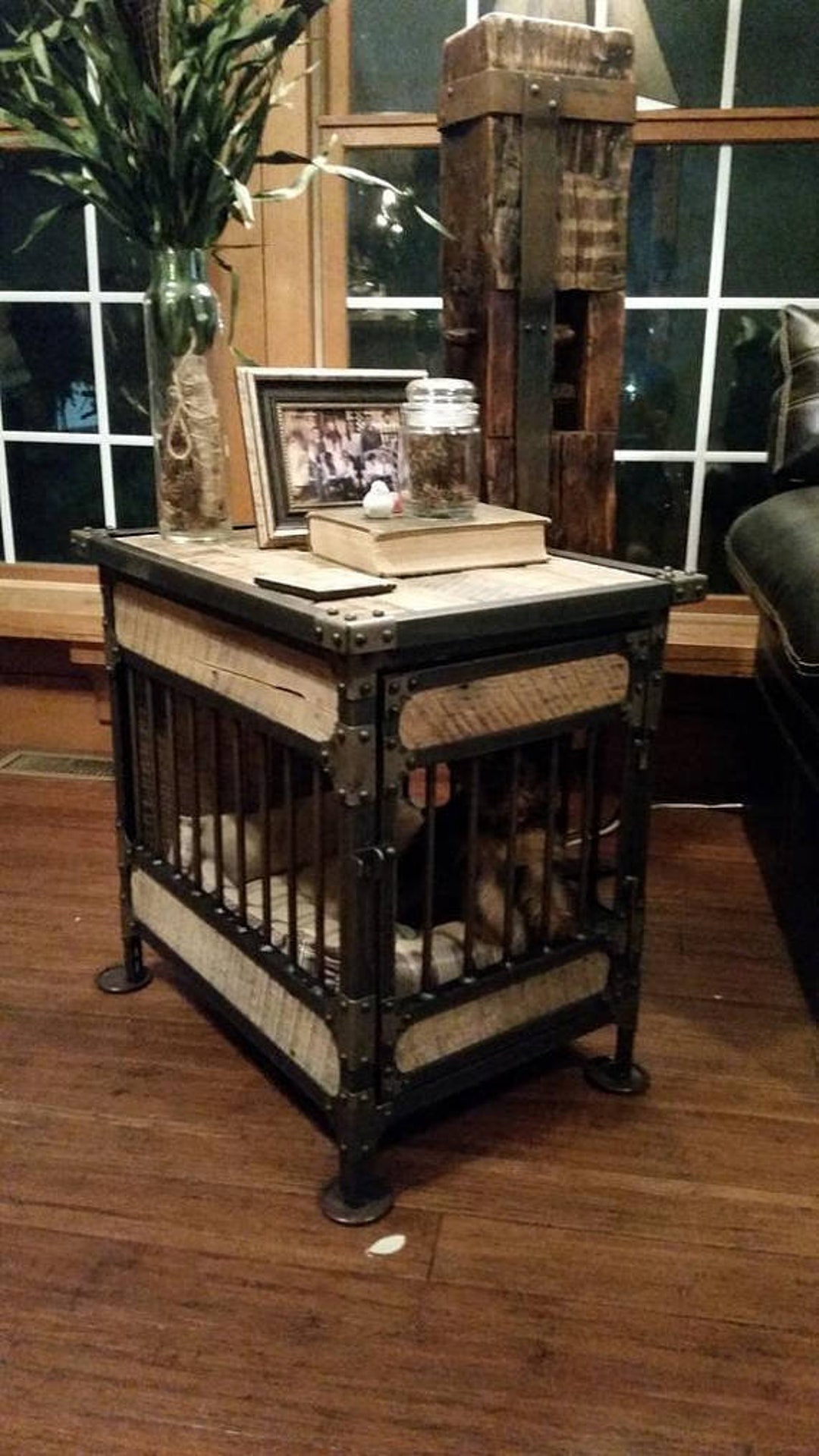 Rustic Industrial Dog Kennel, Dog Crate - Riveted Steel Dog Kennel With ...