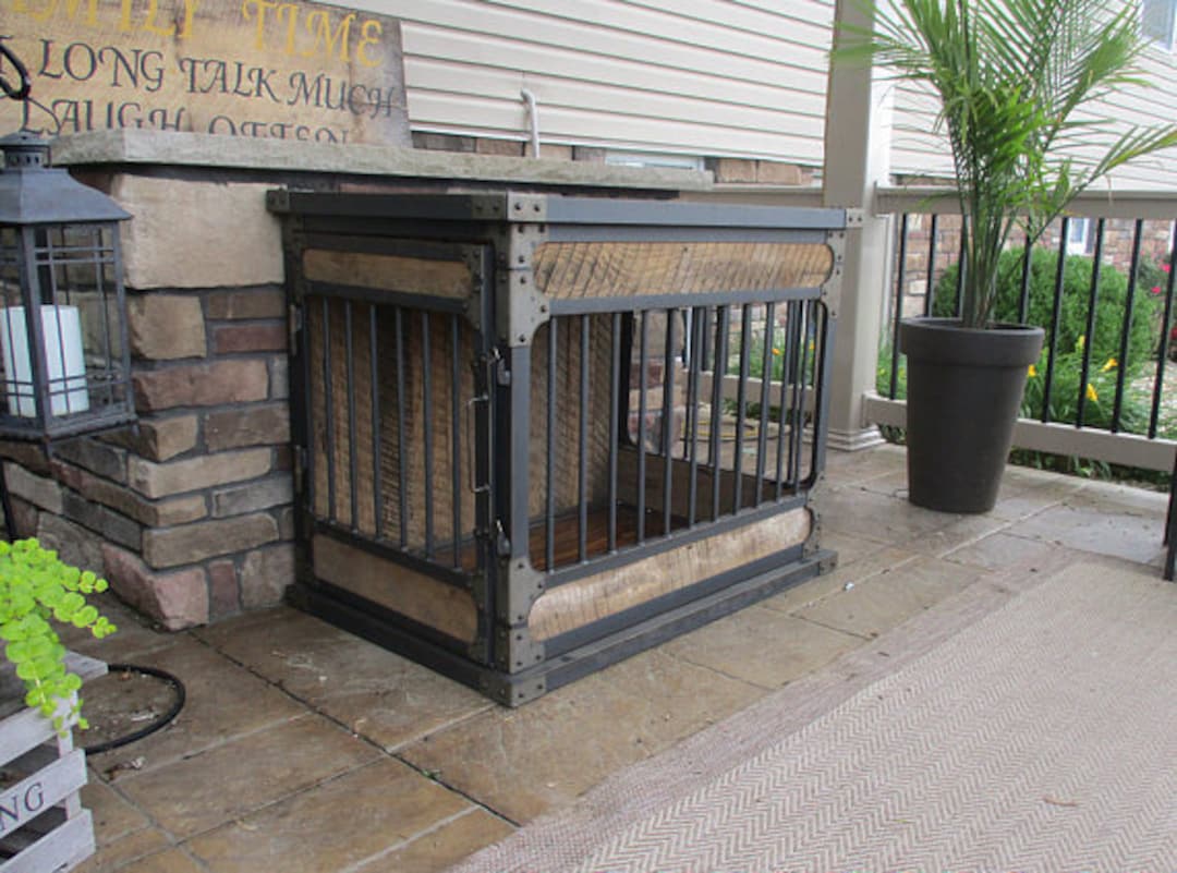 Rustic Industrial Dog Kennel, Dog Crate - Riveted Steel Dog Kennel With ...