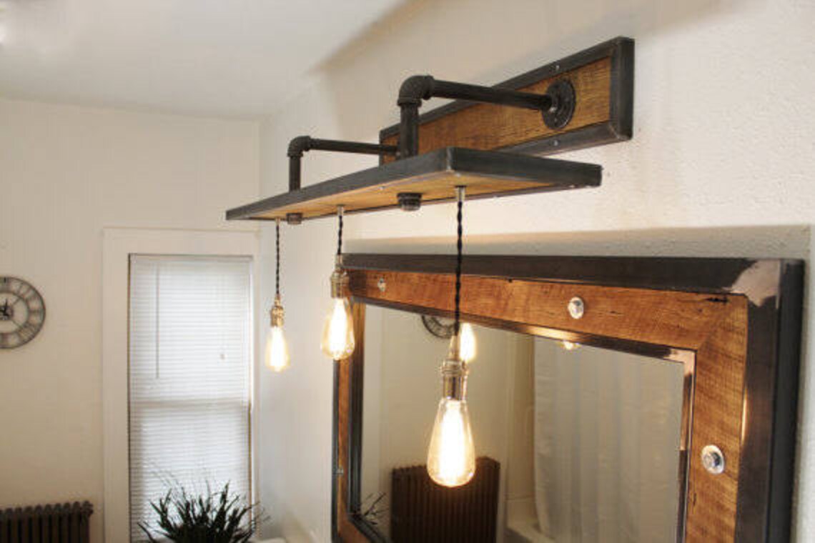 Rustic Industrial Light Steel and Barn Wood Vanity Light - Etsy