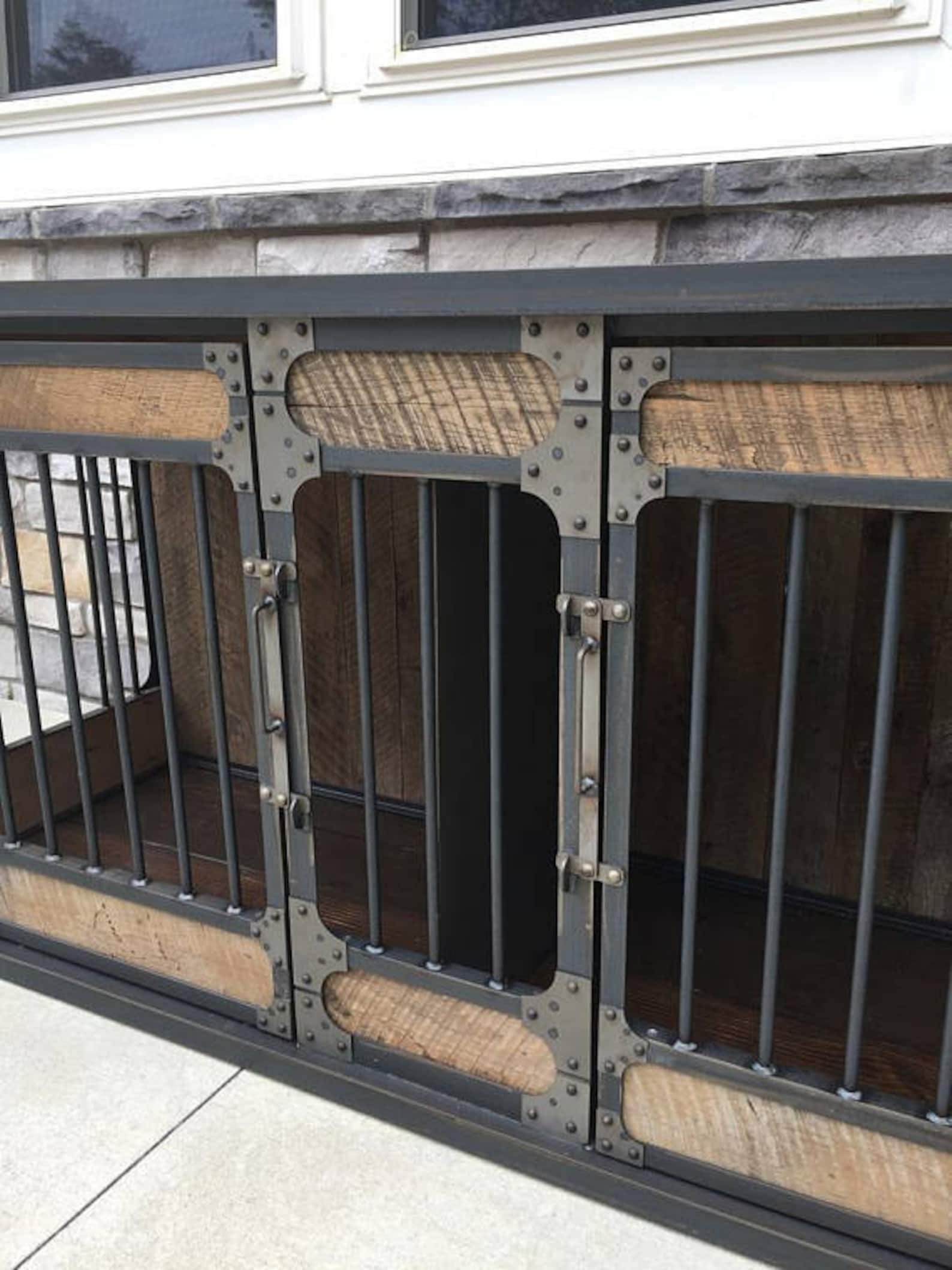 Rustic Industrial Dog Kennel, Dog Crate Double Door Riveted Steel Dog ...