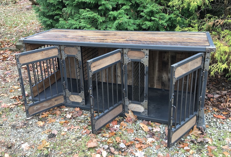 Extra Large Rustic Industrial Dog Kennel, Dog Crate - Riveted Steel Dog ...