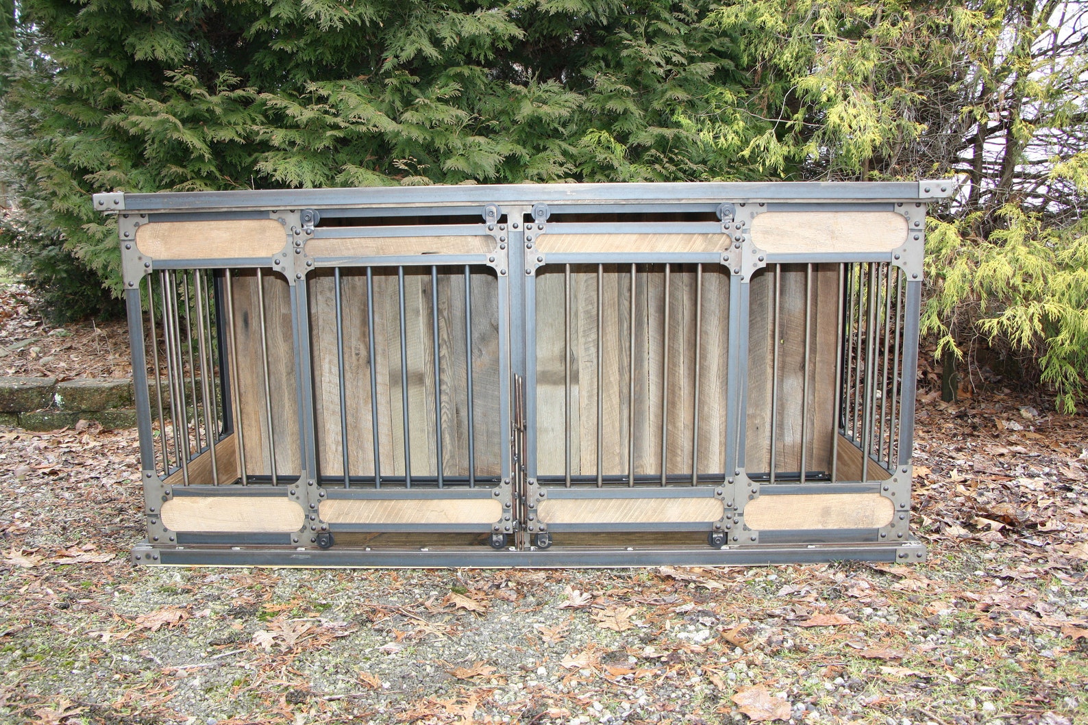 Rustic Industrial Dog Kennel Dog Crate Double Barn Door - Etsy