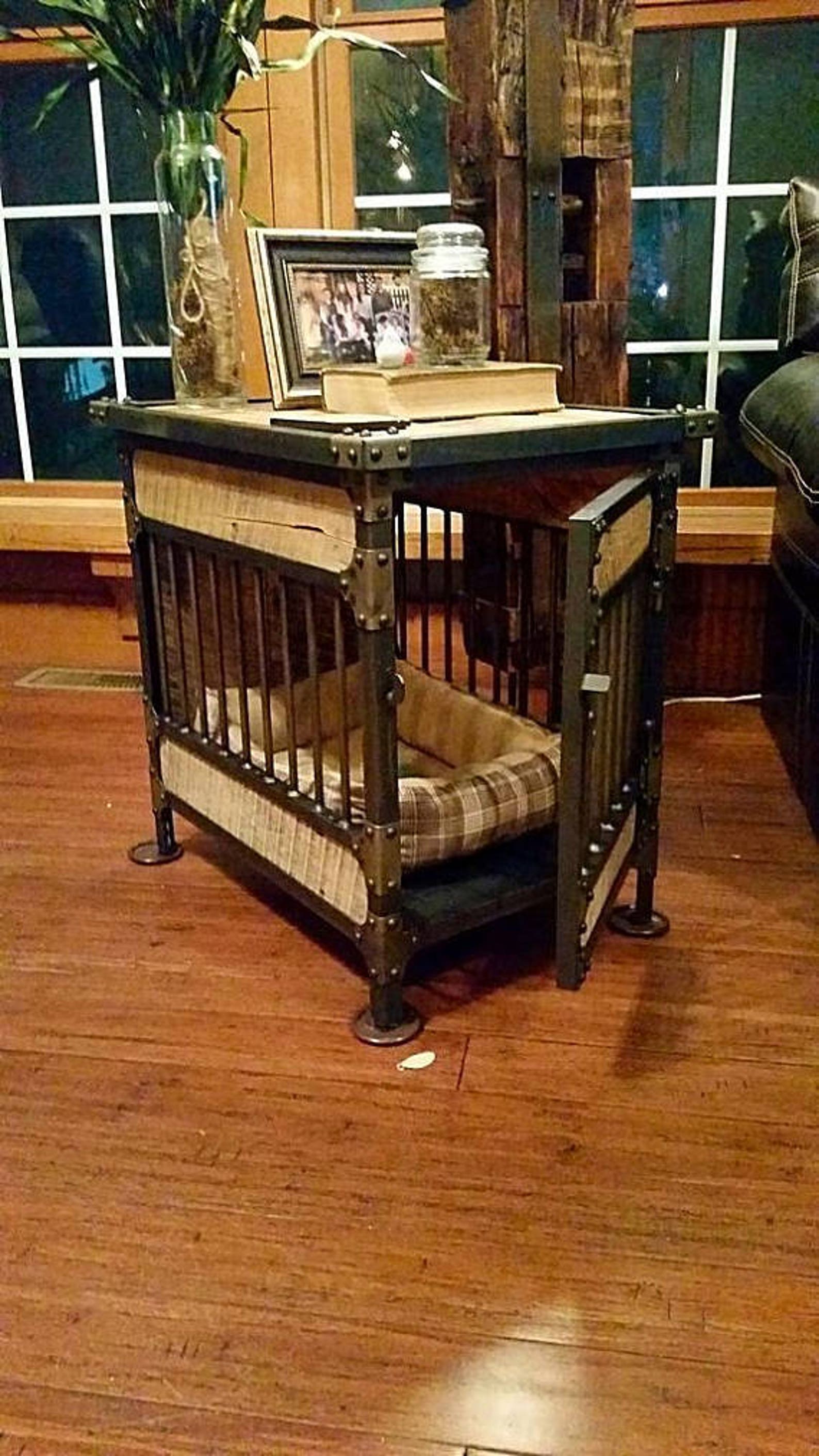 Rustic Industrial Dog Kennel, Dog Crate - Riveted Steel Dog Kennel With ...