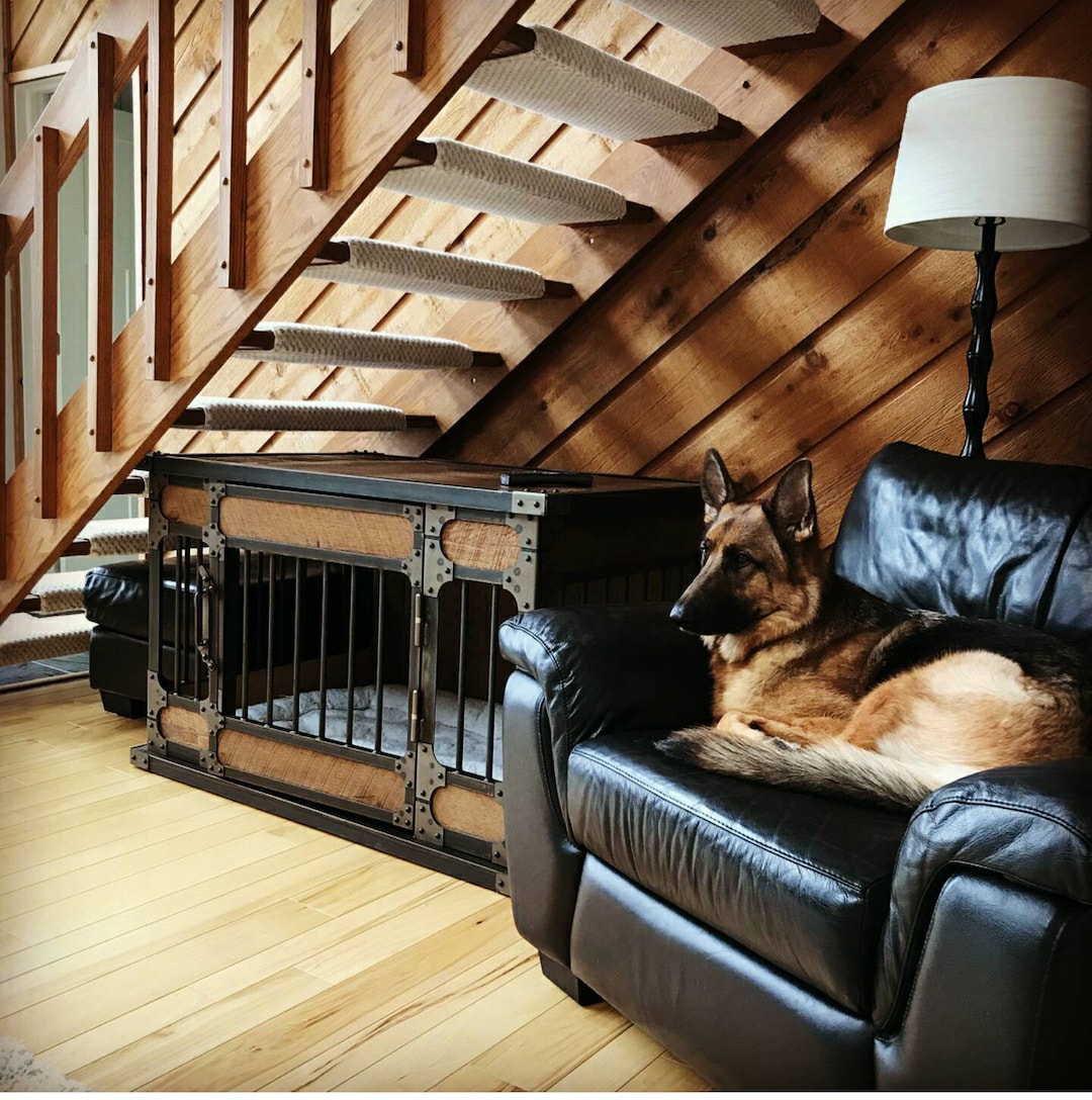 Rustic Industrial Dog Kennel, Dog Crate - Riveted Steel Dog Kennel With ...