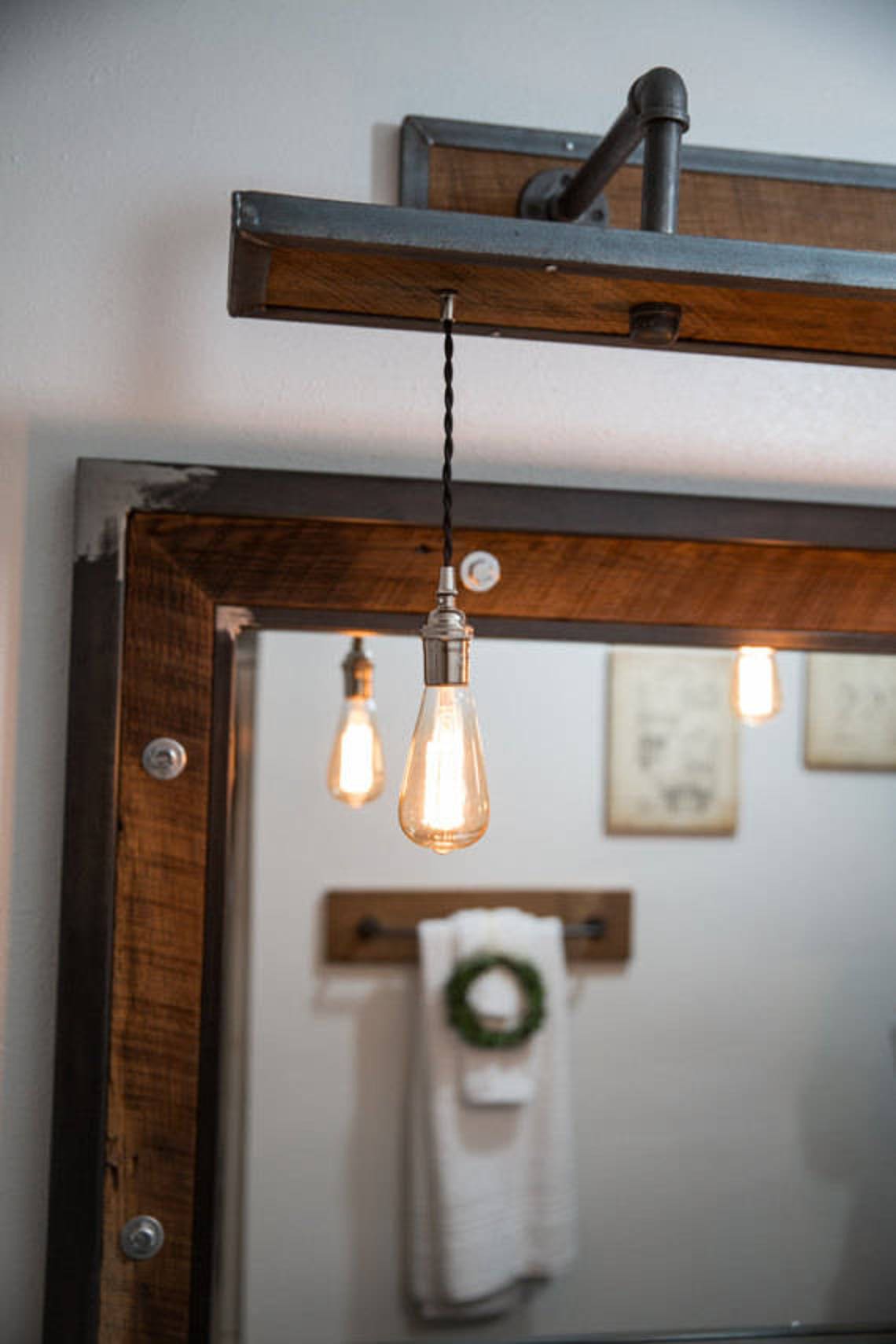 Rustic Industrial Light Steel and Barn Wood Vanity Light - Etsy