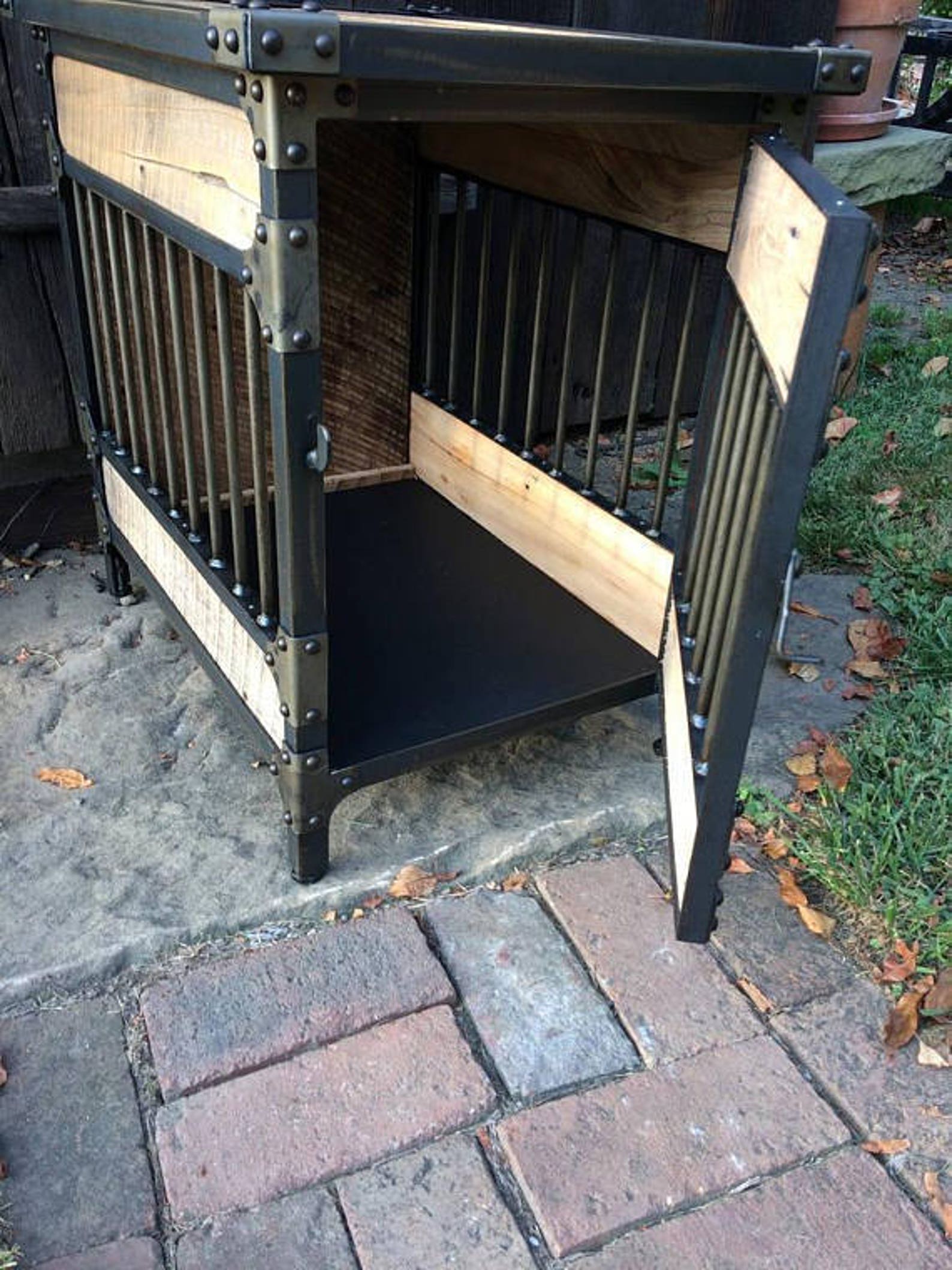 Rustic Industrial Dog Kennel, Dog Crate - Riveted Steel Dog Kennel With ...