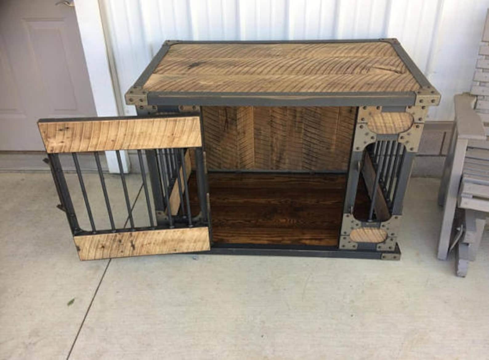 Rustic Industrial Dog Kennel, Dog Crate - Riveted Steel Dog Kennel With ...