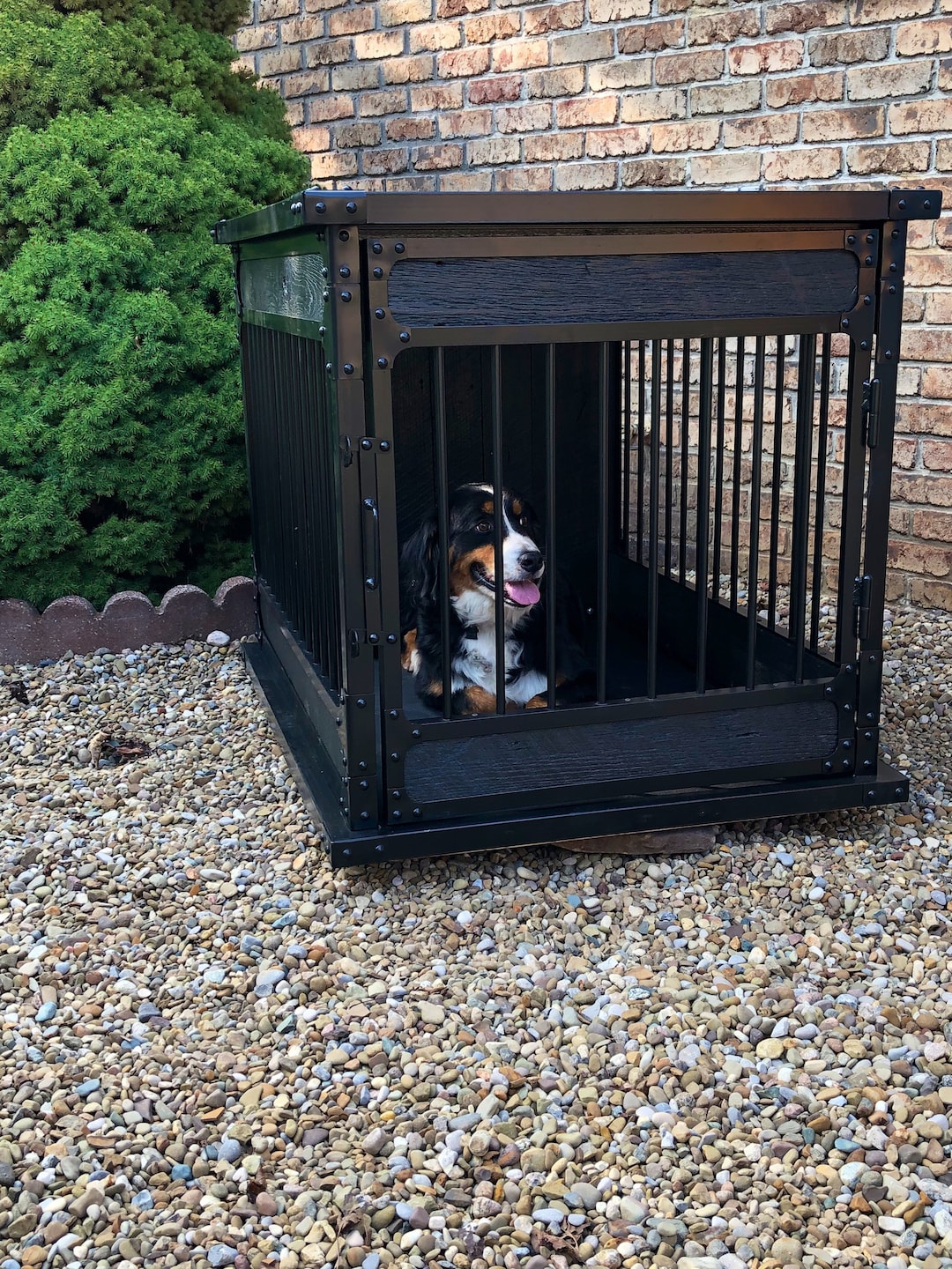 Rustic Industrial Dog Kennel, Dog Crate - Riveted Steel Dog Kennel With ...