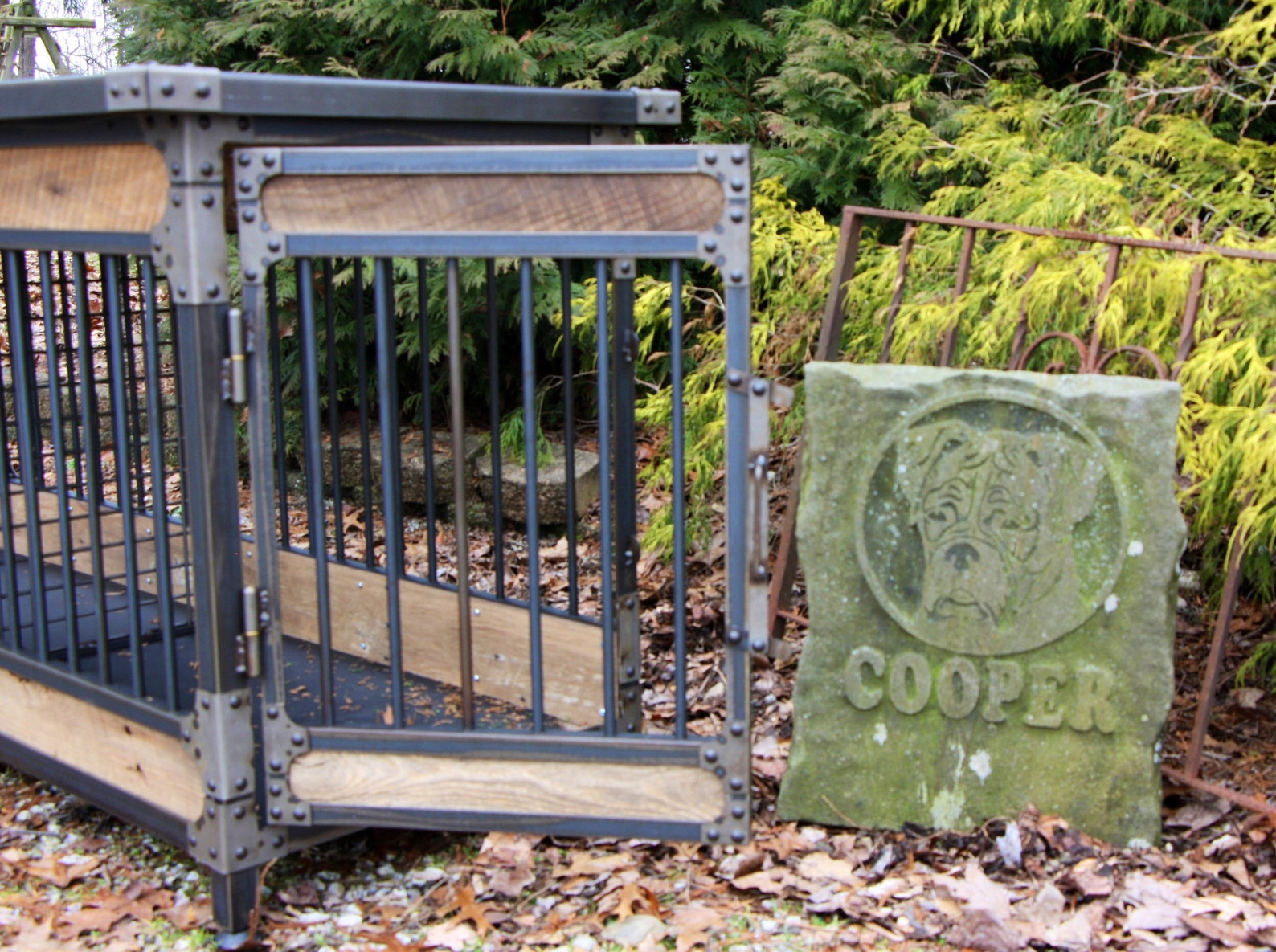 Rustic Industrial Dog Kennel, Dog Crate - Riveted Steel Dog Kennel With ...