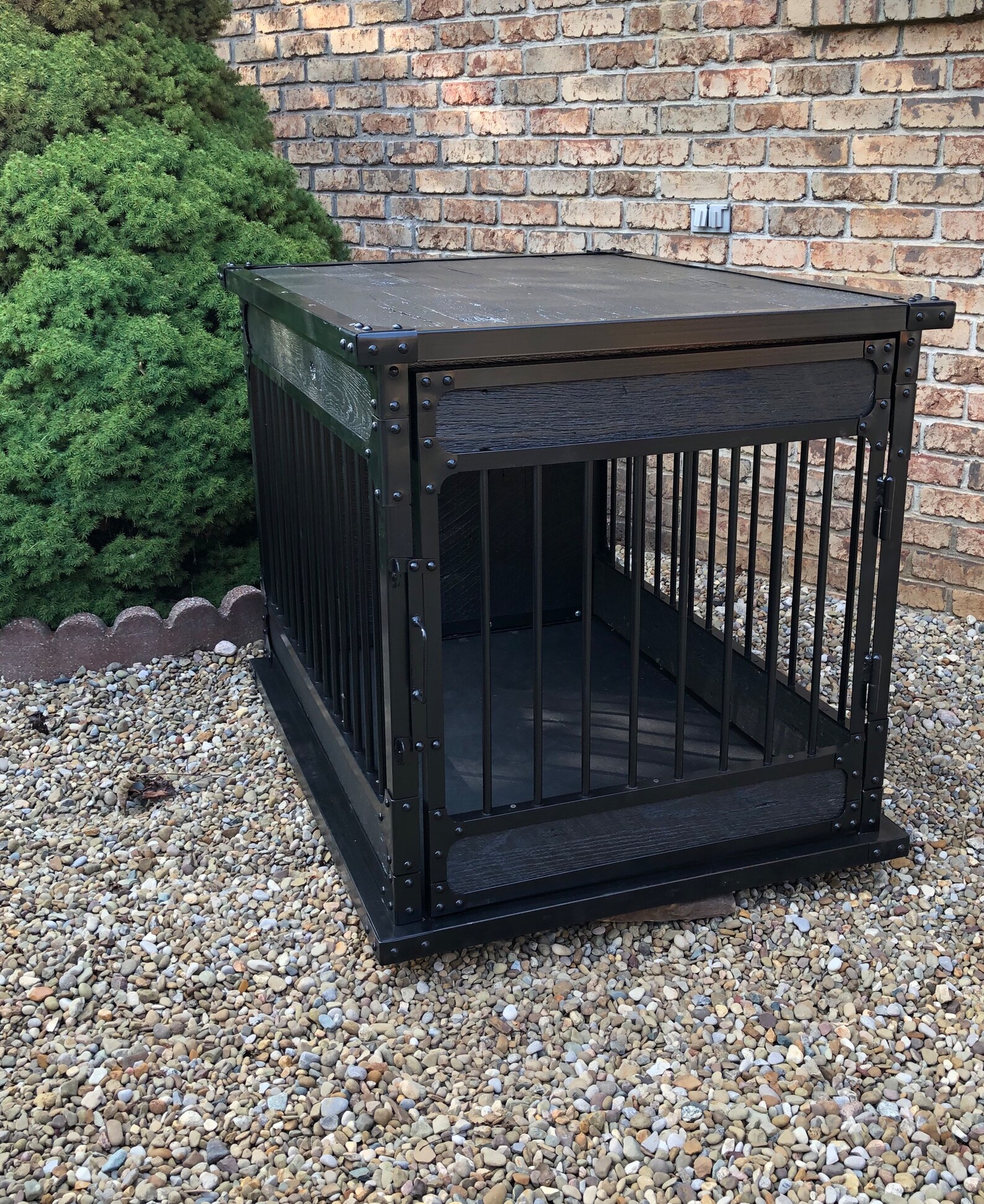 Rustic Industrial Dog Kennel, Dog Crate - Riveted Steel Dog Kennel With ...