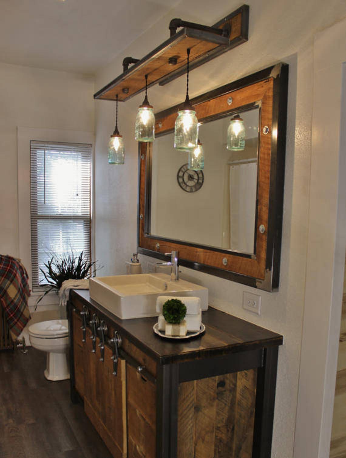 Rustic Industrial Light Steel and Barn Wood Vanity Light | Etsy