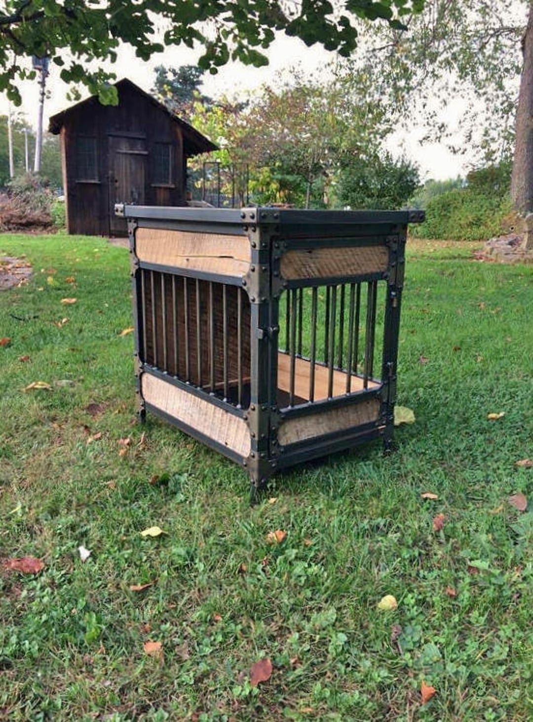 Rustic Industrial Dog Kennel, Dog Crate - Riveted Steel Dog Kennel With ...