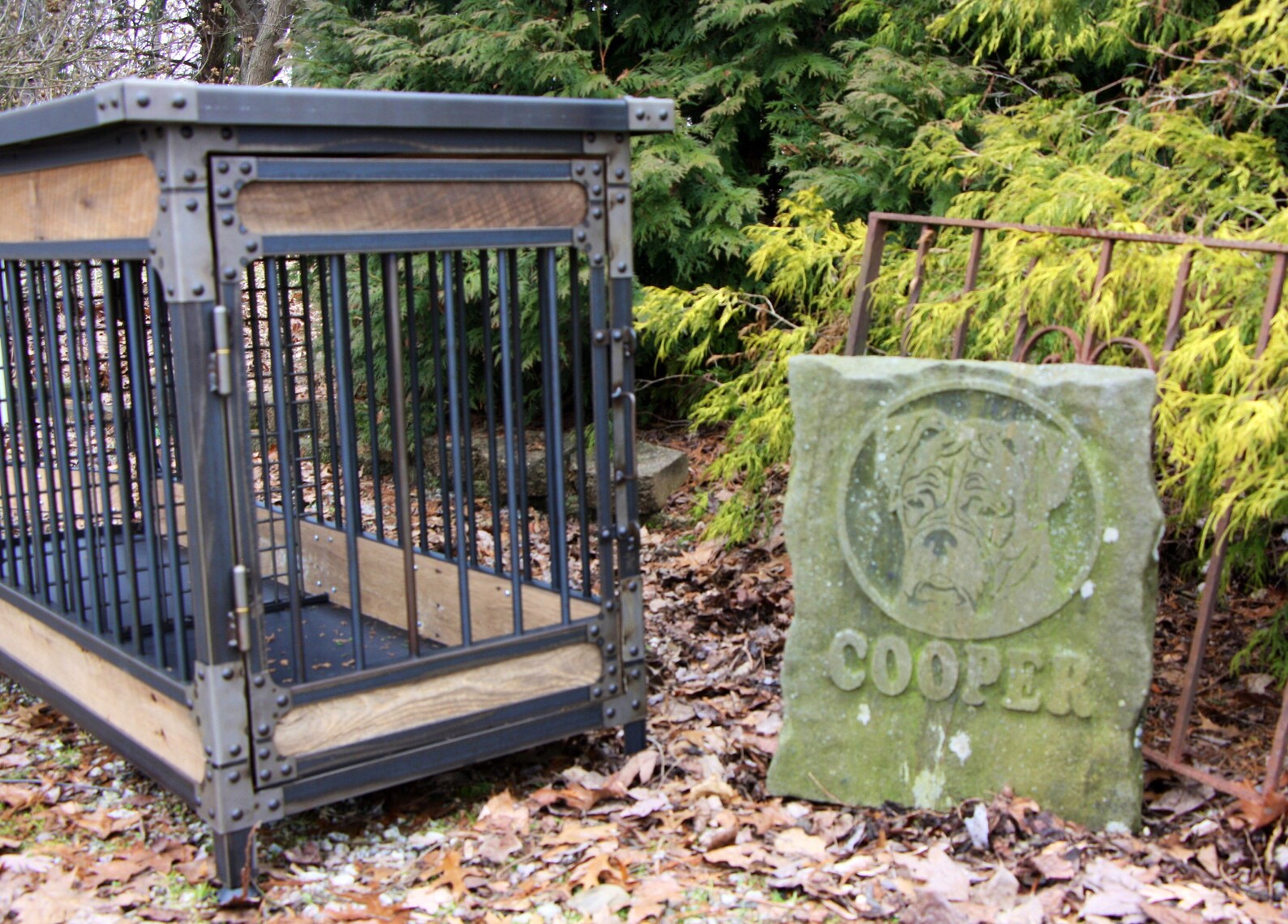 Rustic Industrial Dog Kennel, Dog Crate - Riveted Steel Dog Kennel With ...