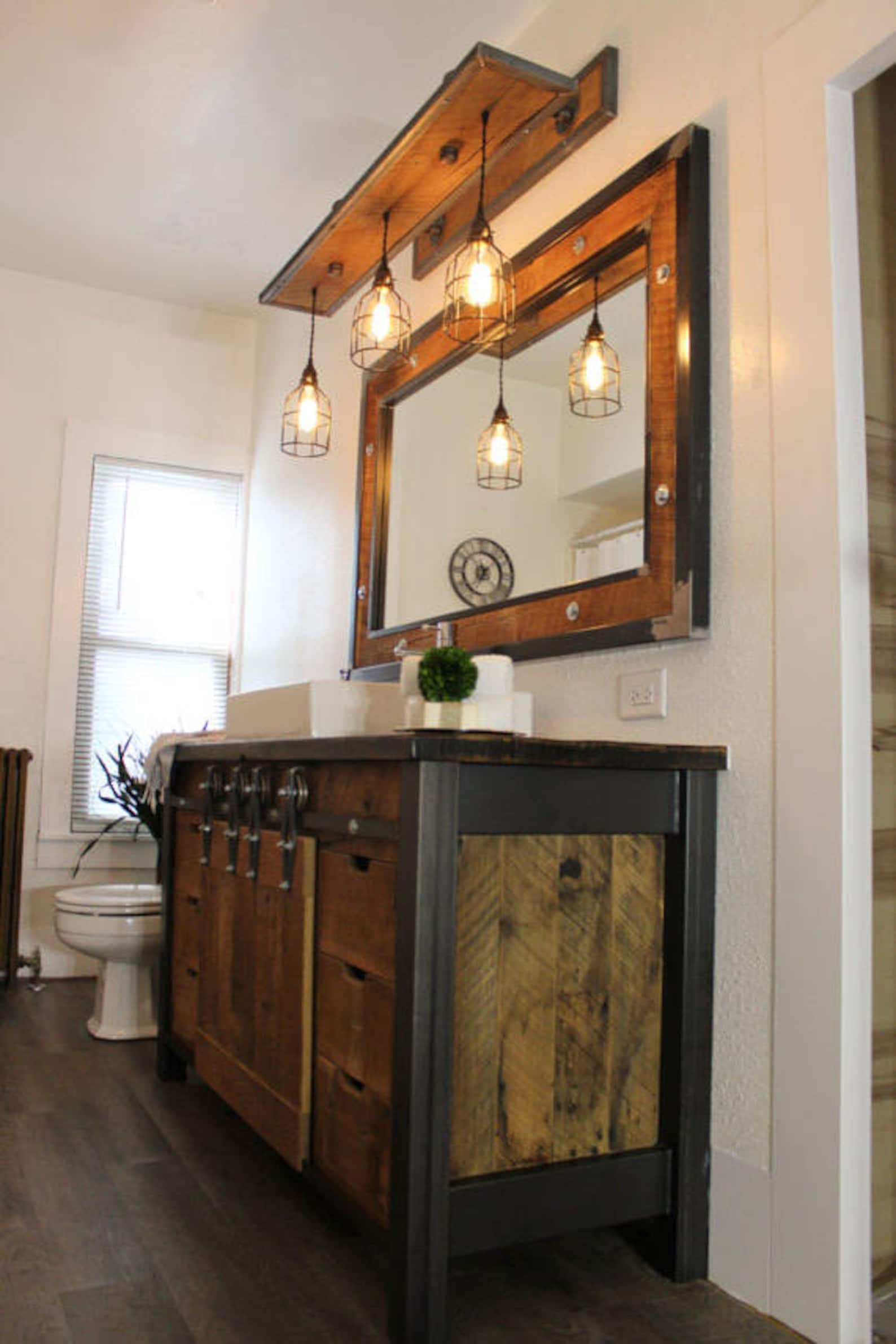 Rustic Industrial Light Steel and Barn Wood Vanity Light - Etsy