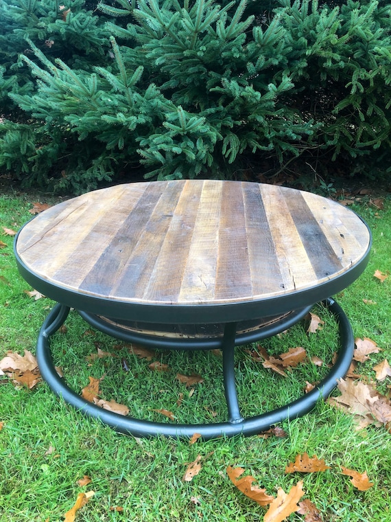 Rustic Industrial Coffee Table Round Coffee Table 483618 | Etsy