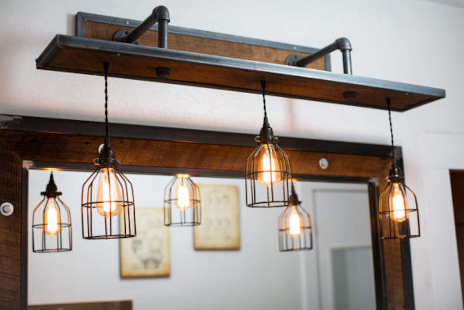Rustic Industrial Light Steel and Barn Wood Vanity Light - Etsy