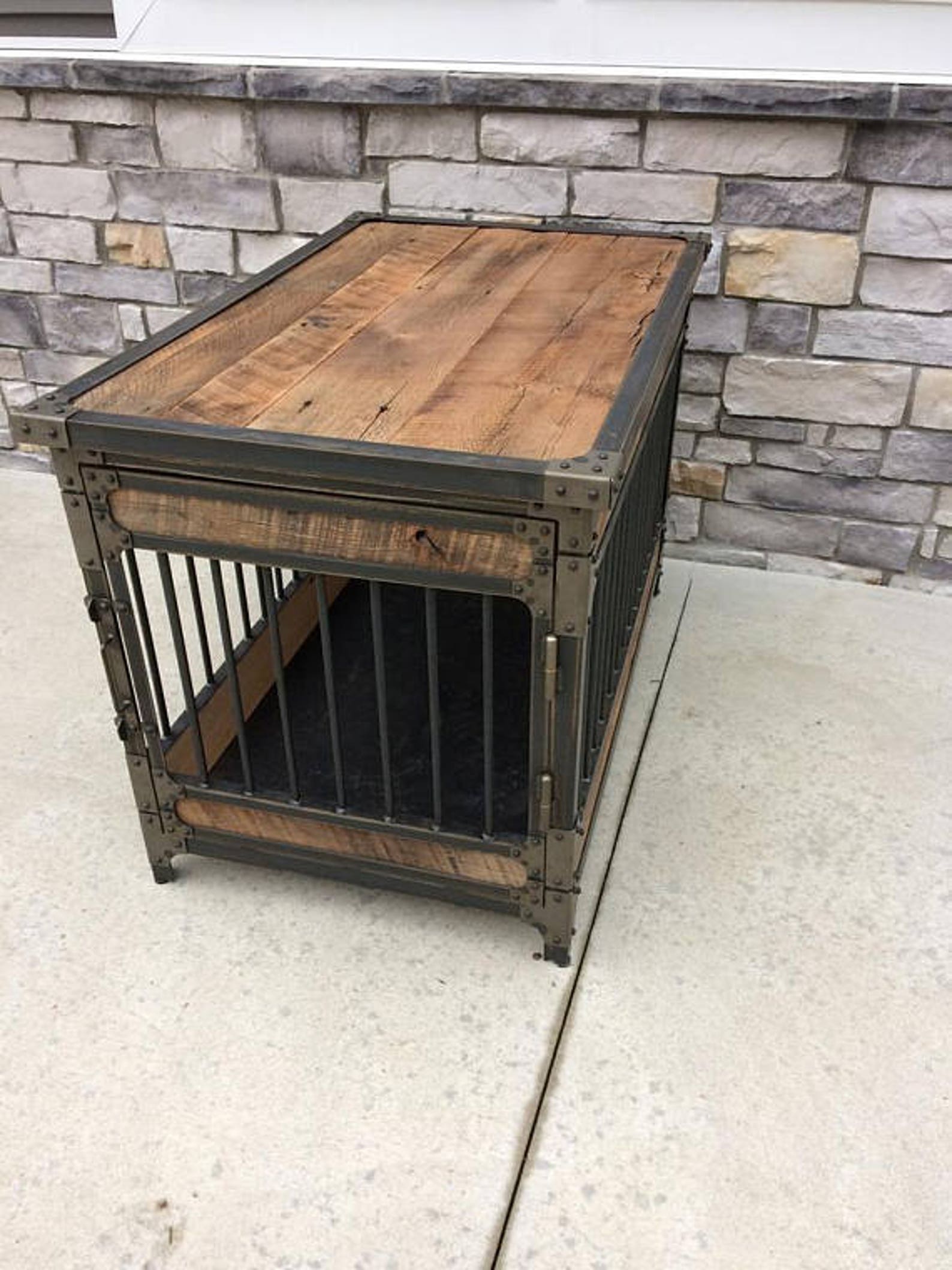 Rustic Industrial Dog Kennel, Dog Crate - Riveted Steel Dog Kennel With ...