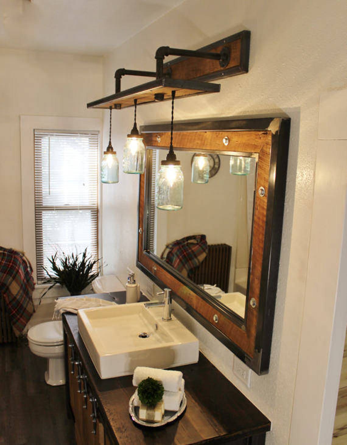 Rustic Industrial Light Steel and Barn Wood Vanity Light - Etsy