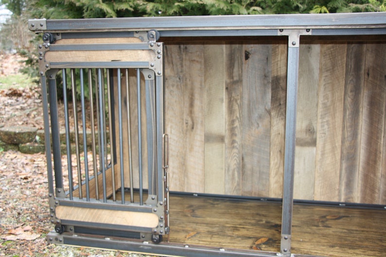 Rustic Industrial Dog Kennel, Dog Crate Double Barn Door - Riveted ...