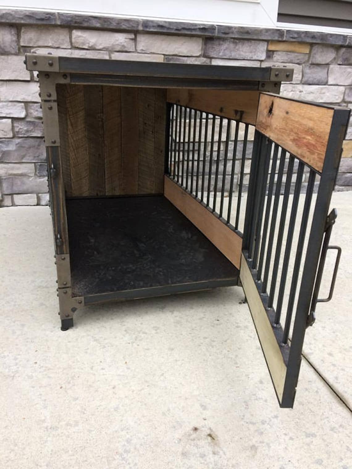 Rustic Industrial Dog Kennel, Dog Crate - Riveted Steel Dog Kennel With ...