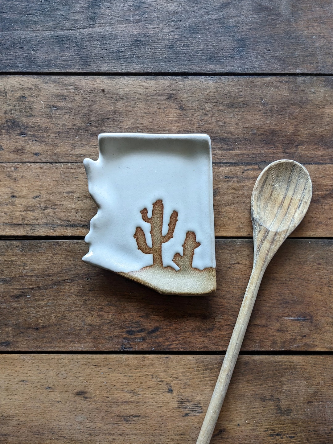 Handmade Arizona Pottery: Cactus Spoon Rest or Trinket Dish - Etsy